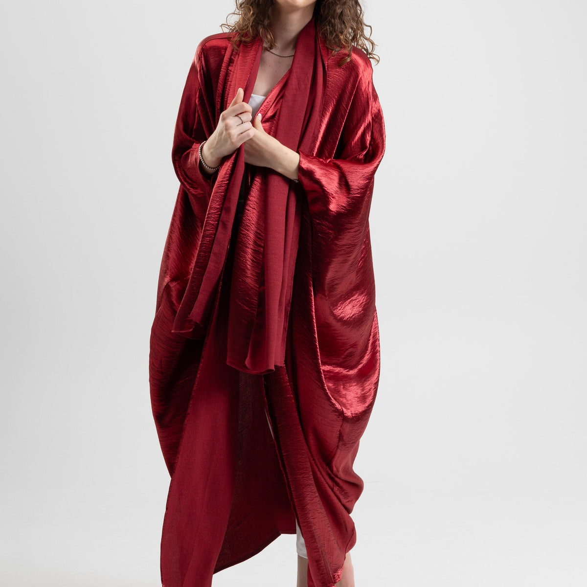2 Piece Shiny Kimono Set – Wine Red Elegance – bayamuse