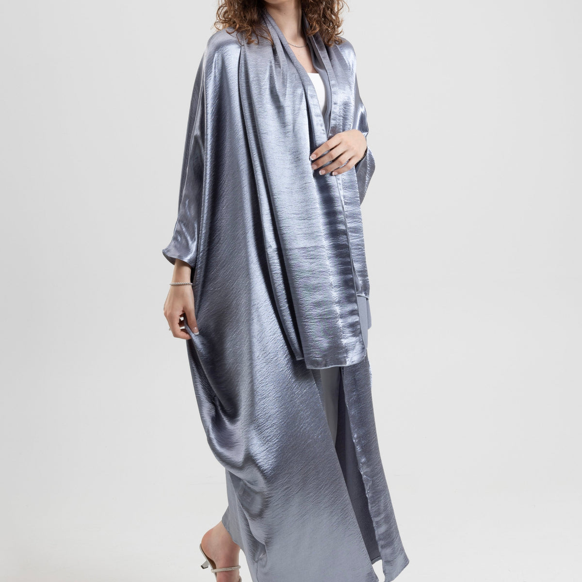 2 Piece Shiny Kimono Set – Gray – bayamuse