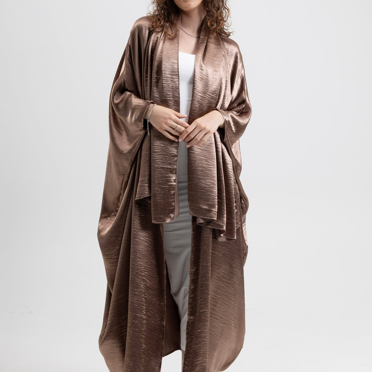 2 Piece Shiny Kimono Set - Taupe – bayamuse